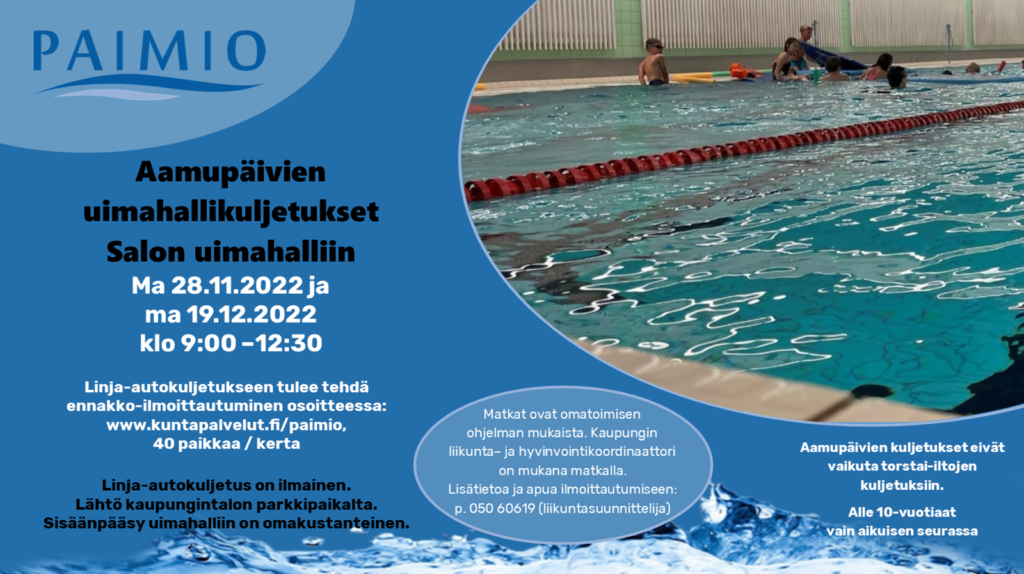 Aamupäivien linja-autokuljetukset Salon uimahallille - Paimio