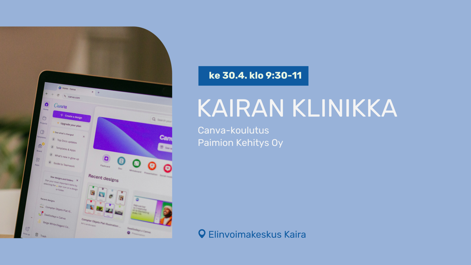 Elinvoimakeskus Kaira – Kairan klinikka: Canva-koulutus - Paimio